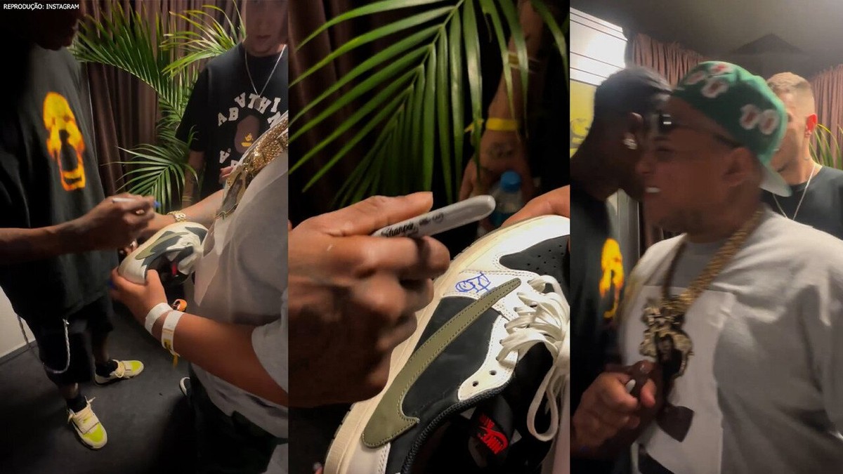 Momento fã! MC Ryan conhece Travis Scott e ganha autógrafo no tênis ...