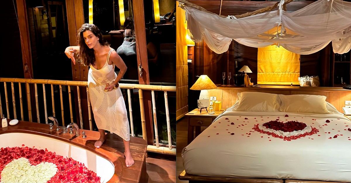 Giovanna Lancellotti e Gabriel David curtem noite em suíte romântica após pedido de casamento ...