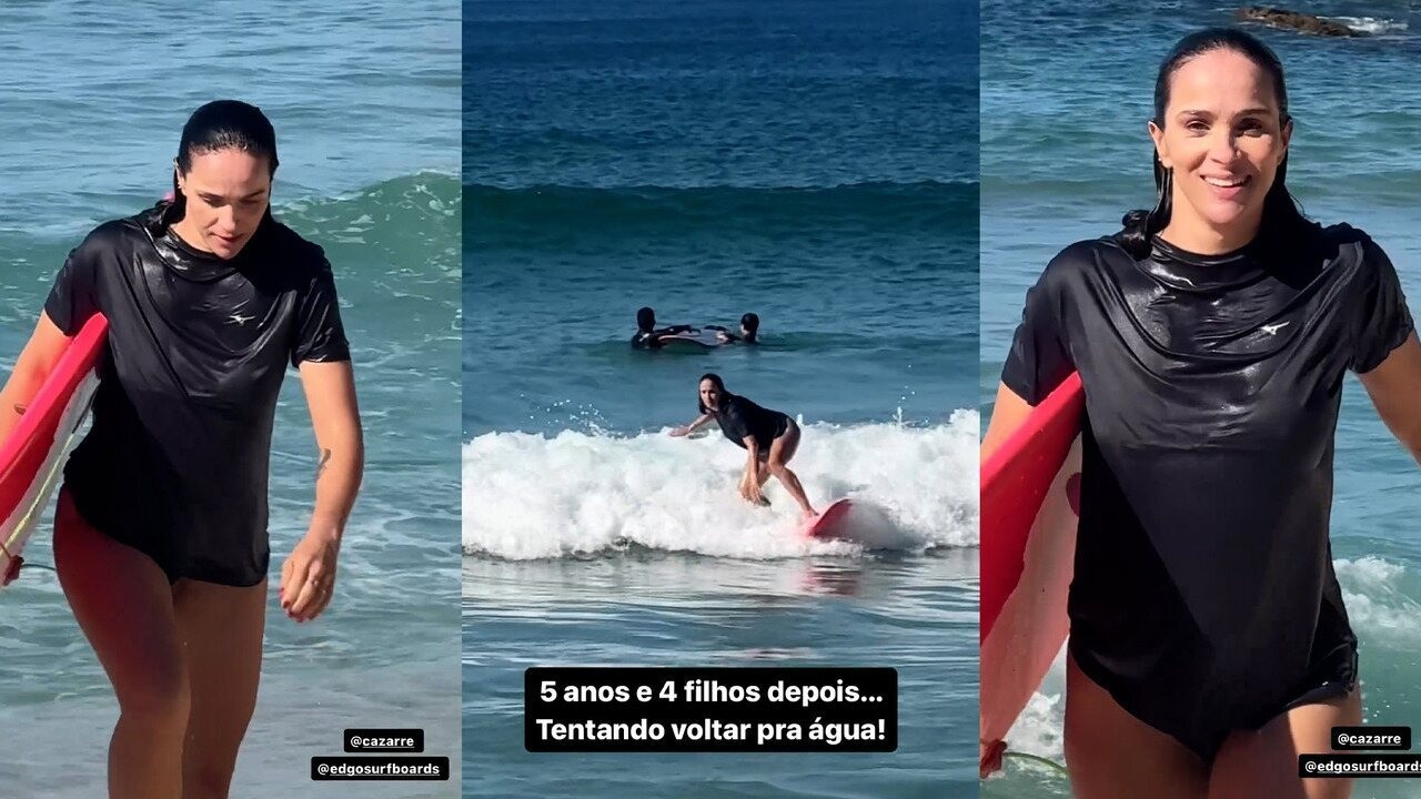 Mãe de seis, Leticia Cazarré retoma surf: 'Tentando voltar 5 anos e 4 ...