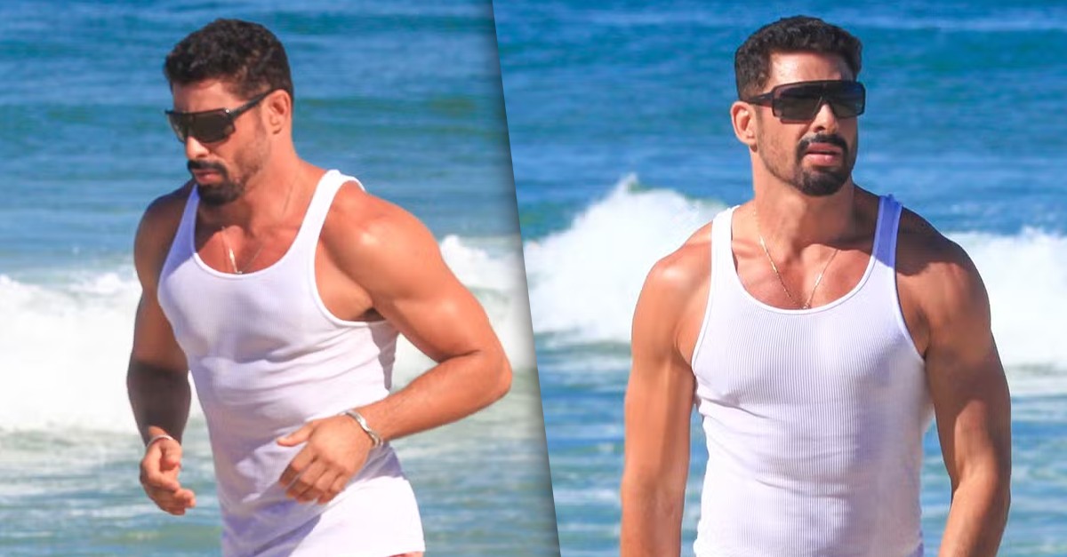 Cauã Reymond grava em praia do Rio e exibe corpo definido | Gshow