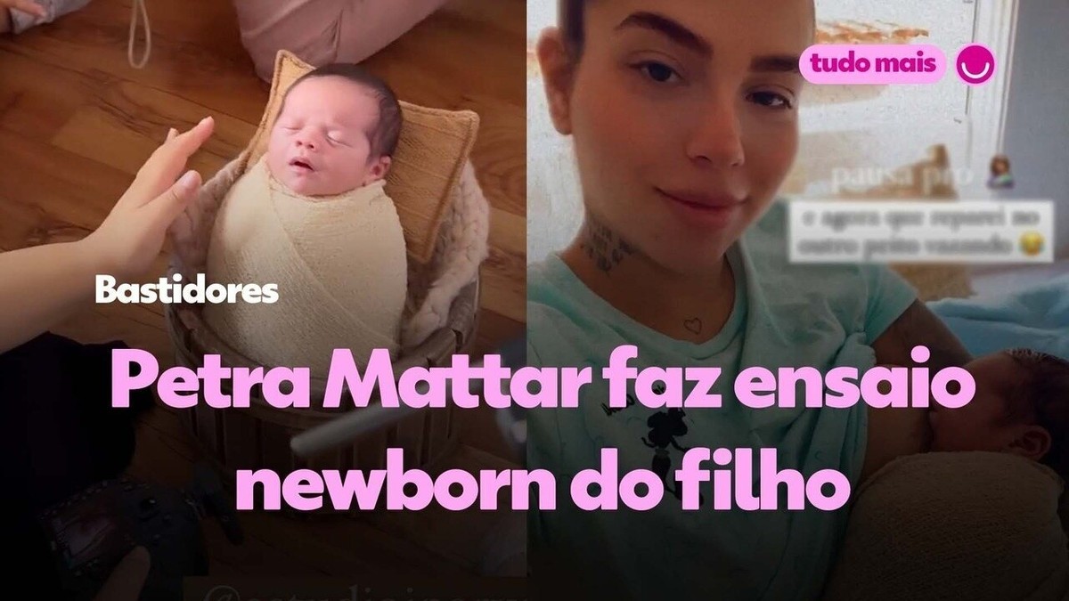 Petra Mattar mostra bastidores do ensaio newborn de seu filho, Makai ...