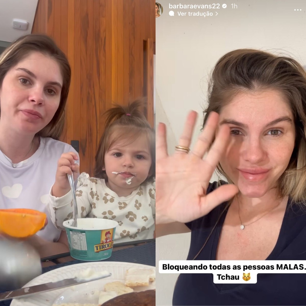 Bárbara Evans se irrita ao ser criticada por deixar a filha comer com ...