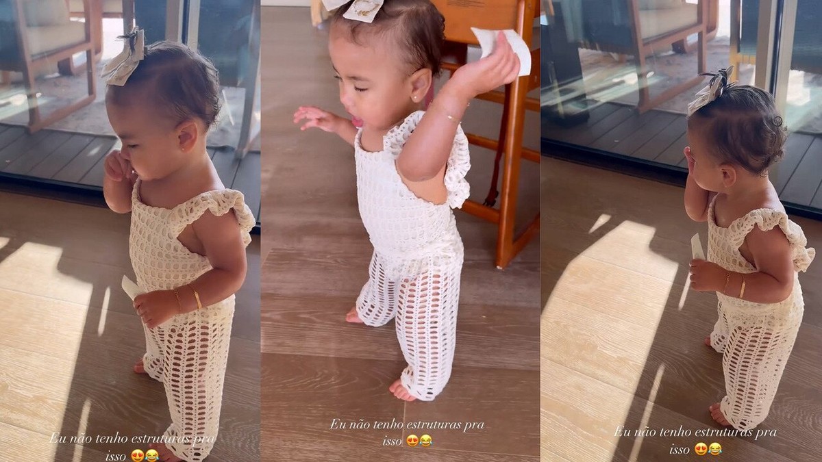 Fofura! Bruna Biancardi mostra lookinho de crochê de Mavie para curtir dia em resort de luxo ...