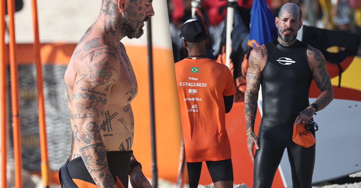 Tico Santa Cruz exibe shape sarado em aula de nado em mar aberto | Gshow