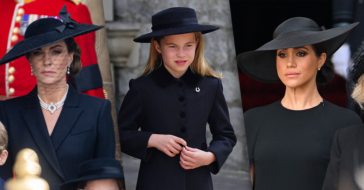 Kate Middleton, princesa Charlotte e Meghan Markle usam acessórios em homenagem à Rainha ...