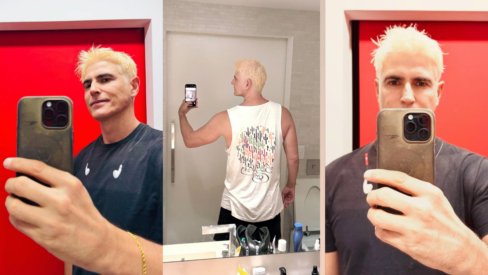 Nevou! Reynaldo Gianecchini radicaliza no visual e aparece com os fios platinados