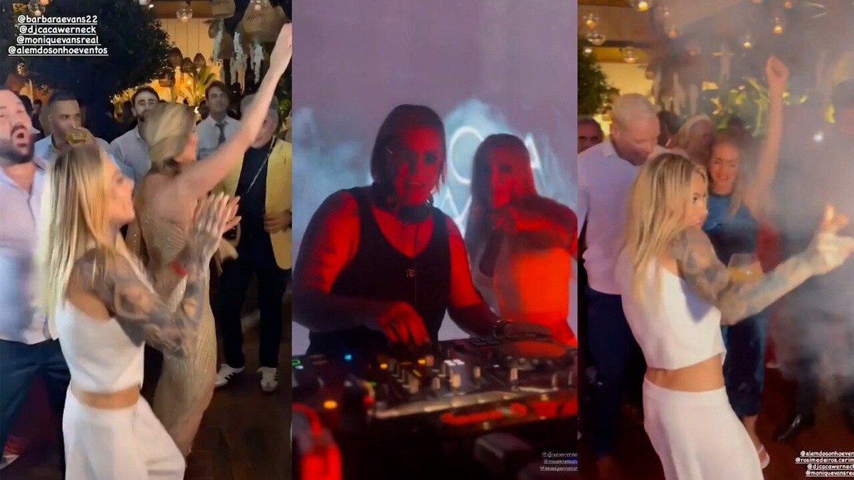 Monique Evans e Cacá Werneck se esbaldam em festa de casamento ...