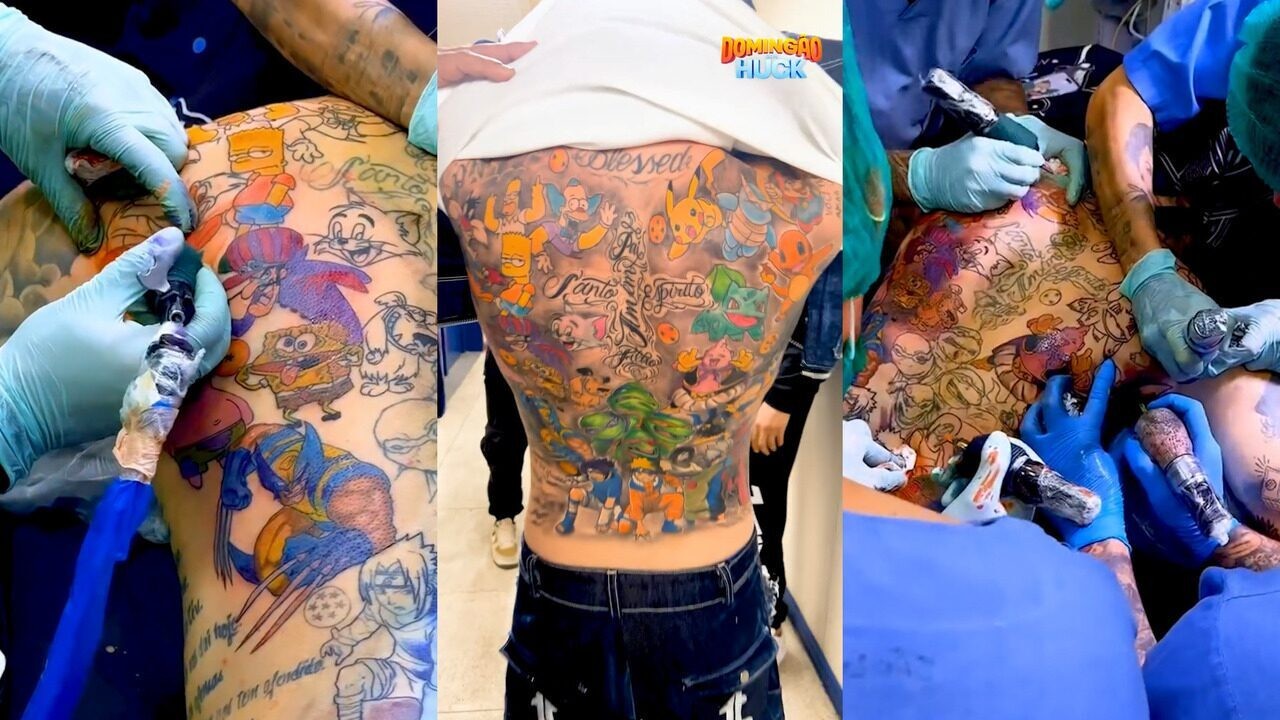 MC Daniel mostra resultado de tatuagem gigante nas costas | Domingão com Huck | gshow